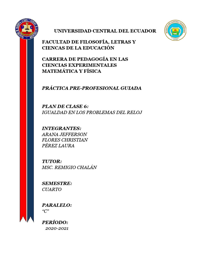 PLAN de Clase - Operaciones de Igualdal en Relojes | PDF | Reloj | Ángulo