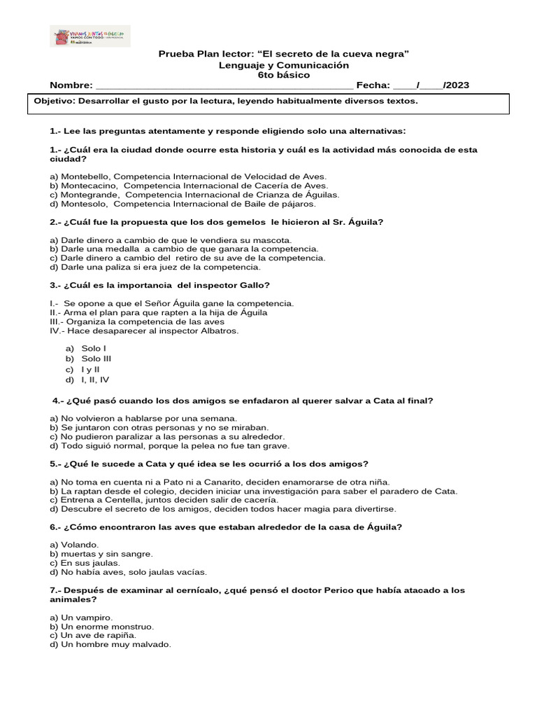 Prueba Plan Lector El Secreto de La Cueva Negra | PDF | Vampiros