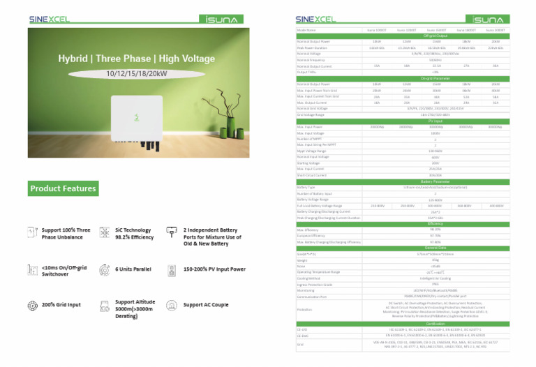Isuna 6000S Hybrid Inverter Specs | PDF | Electronic Engineering ...