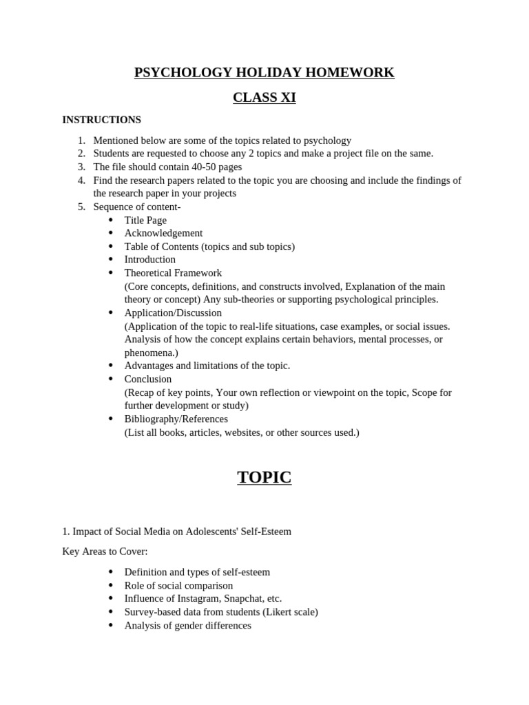 Psychology Holiday Homework | PDF | Adolescence | Psychology