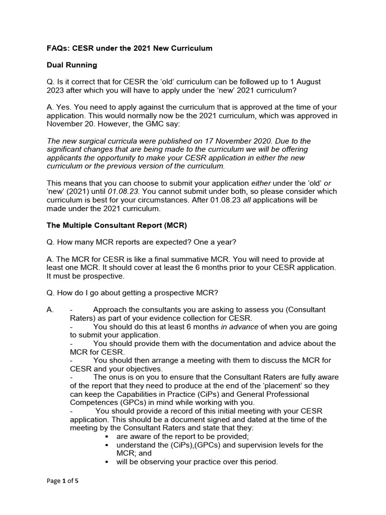 CESR FAQs 2021 Curriculum | PDF | Curriculum