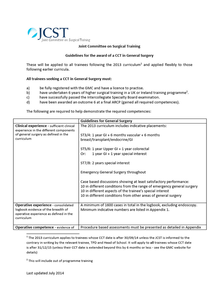 CCT Guidelines for General Surgery | PDF | Clinical Medicine | Surgical ...