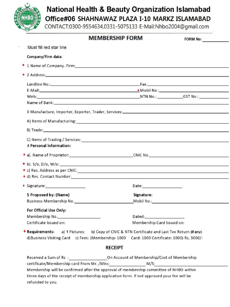NHBO Membership Form | PDF
