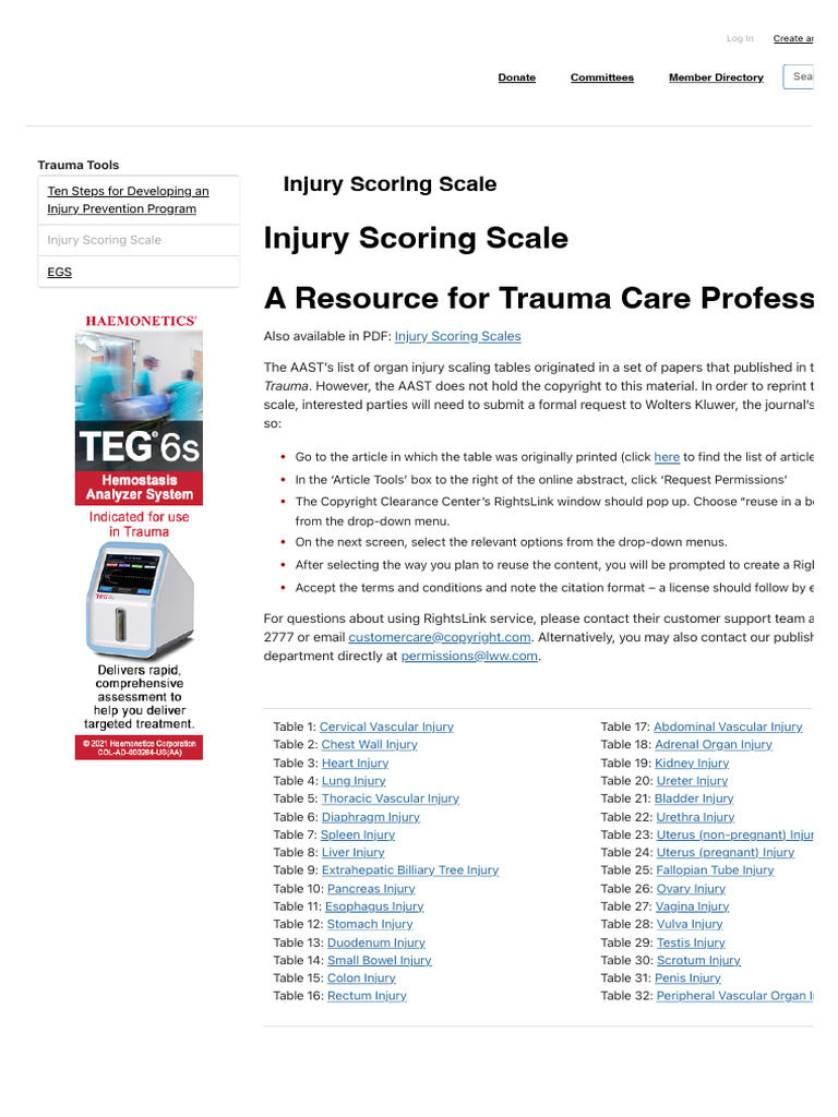 Injury Scoring Scale - The American Association For The Surgery of Trauma | PDF | Heart | Common ...