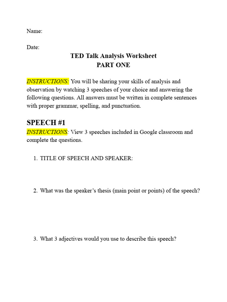TEDTalkAnalysisWorksheet 1 | PDF | Public Speaking | Human Communication