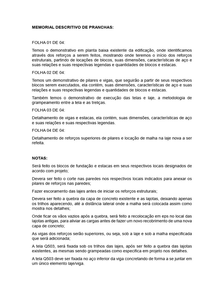 Memorial Descritivo de Pranchas | PDF