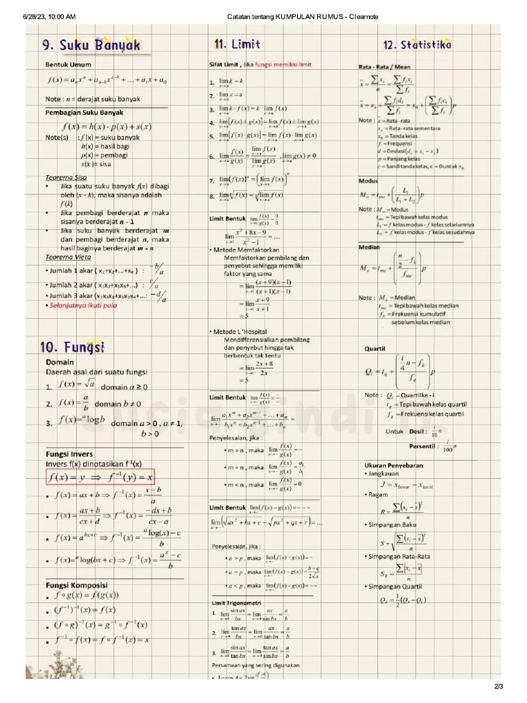 Catatan Tentang KUMPULAN RUMUS 3 - Clearnote | PDF