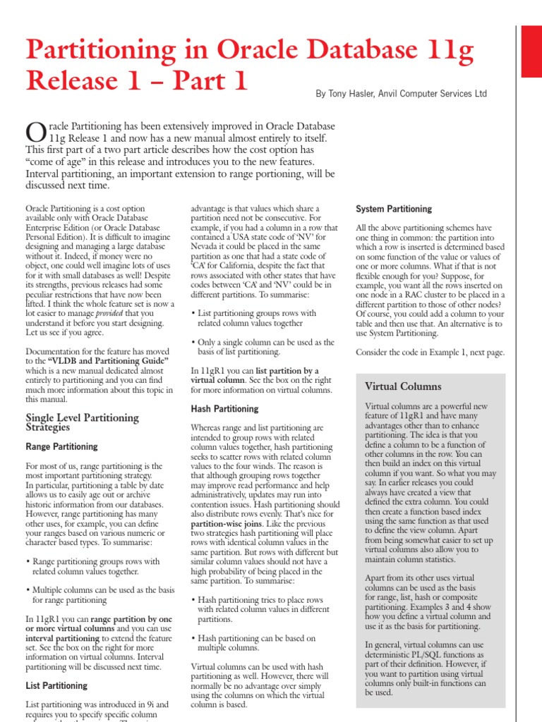 11g Partitioning Features Part1 | PDF | Database Index | Table (Database)