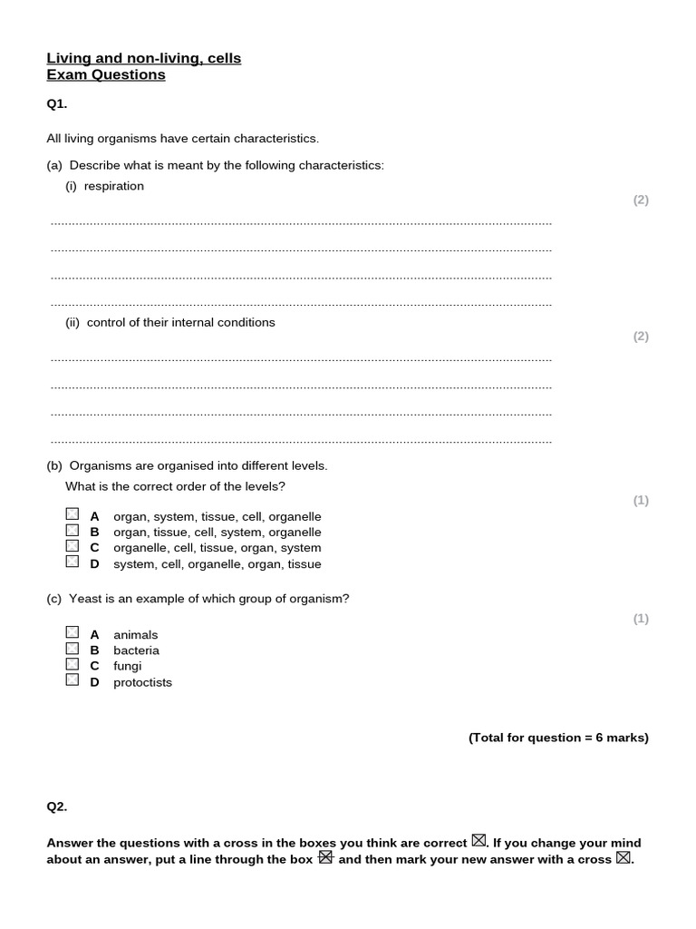 Cell Biology Exam Questions & Answers | PDF | Cell (Biology) | Life ...