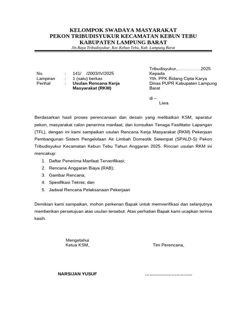 Format Usulan RAB RKM 25 | PDF