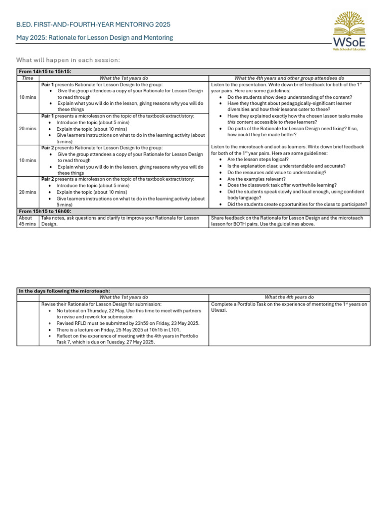 Mentoring 2025 - Student Guideline | PDF | Learning | Teaching
