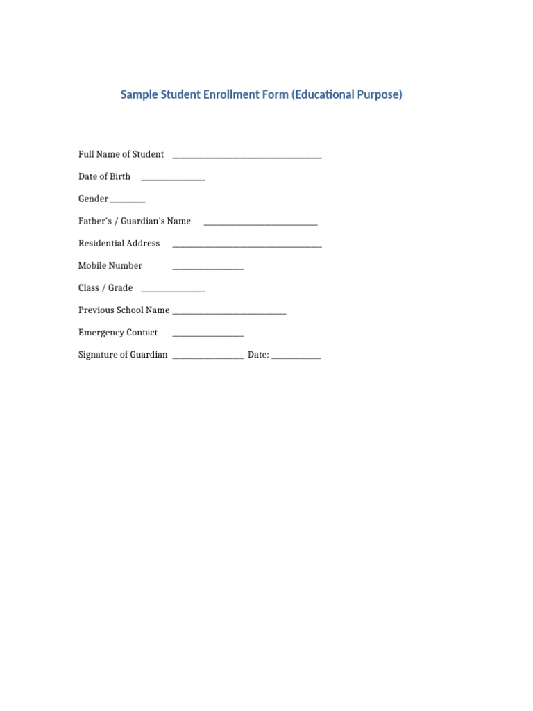 Student Enrollment Form A4 | PDF