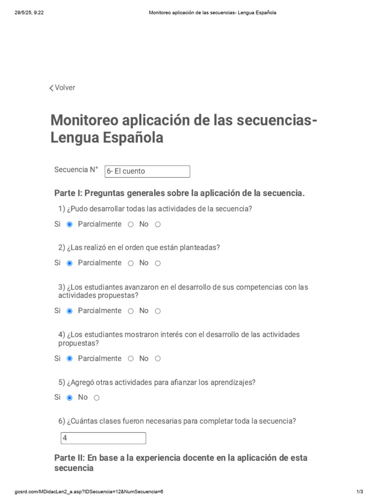 Monitoreo Aplicación de Las Secuencias - Lengua Española 2do Grado Lleno | PDF | Aprendizaje ...