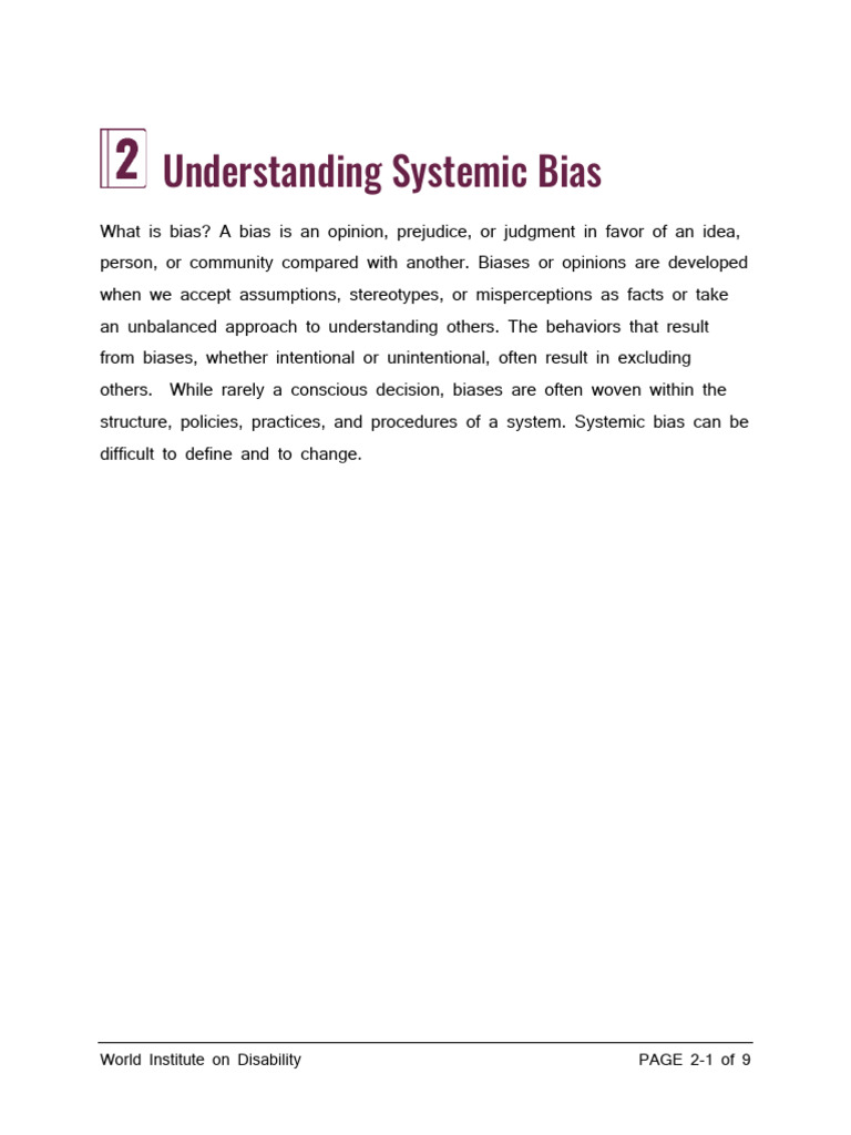 3.4 Understanding Systemic Bias | PDF | Bias | Disability
