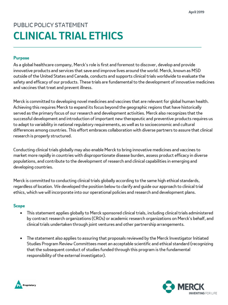 Policy 2019 Clinical-Trial-Ethics MERCK | PDF | Clinical Trial ...