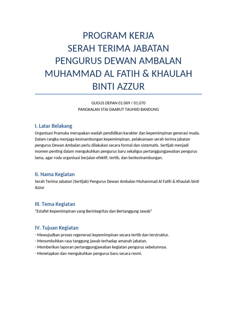 Proker Sertijab Pramuka | PDF