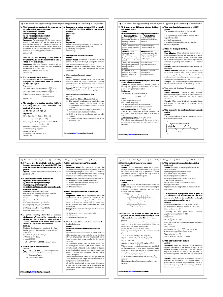 Applied Physics-II Suggestion by NatiTute | PDF | Oscillation | Waves