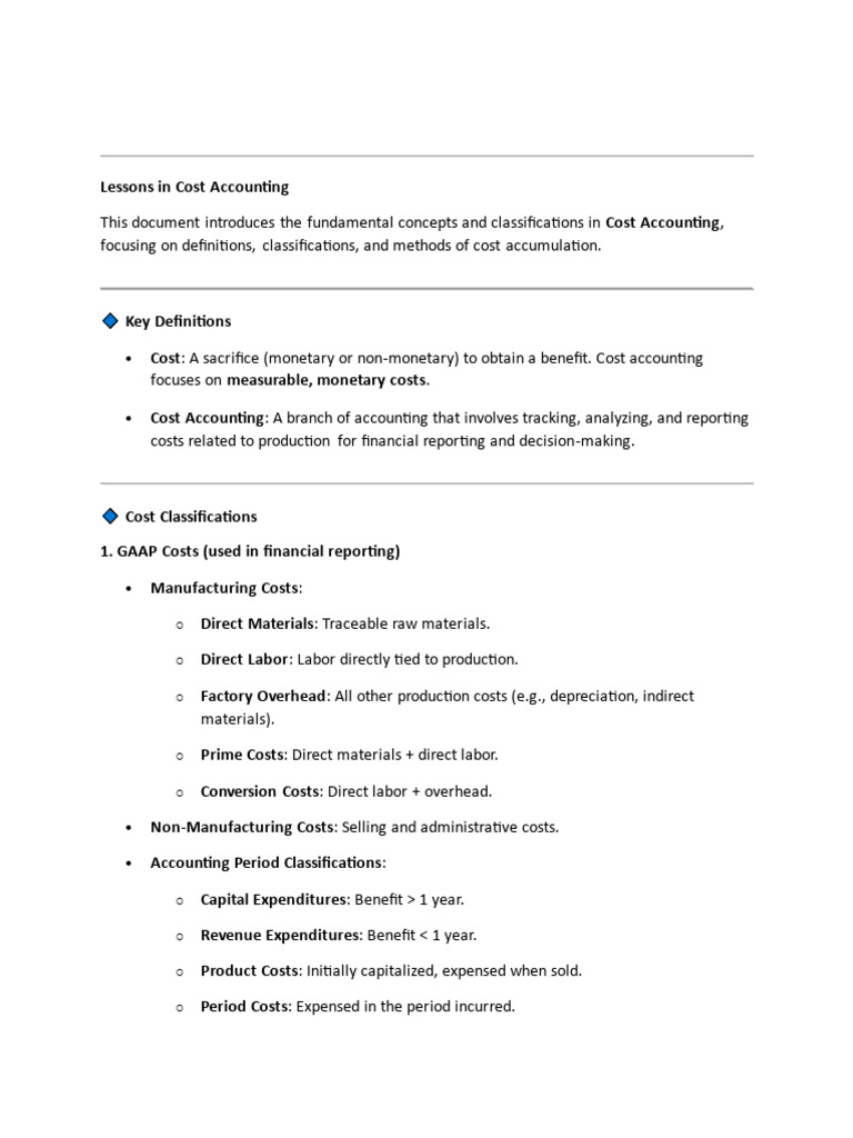 Cost Accounting Concepts and Methods | PDF