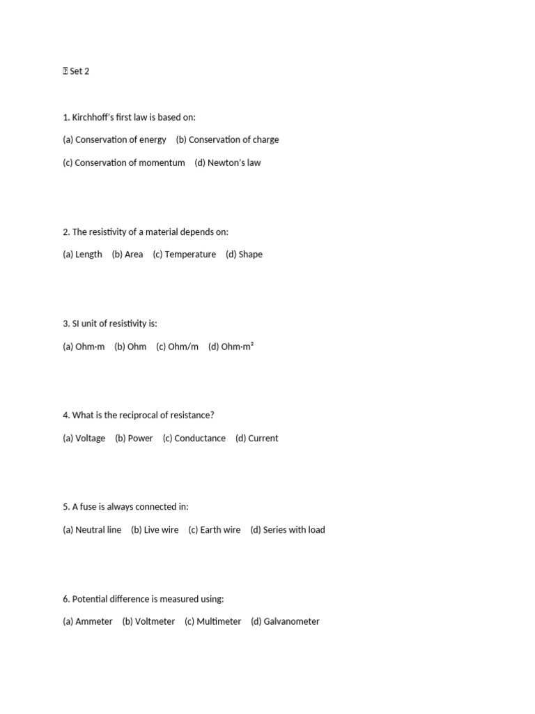 Current Electricity MCQ Set 2 | PDF