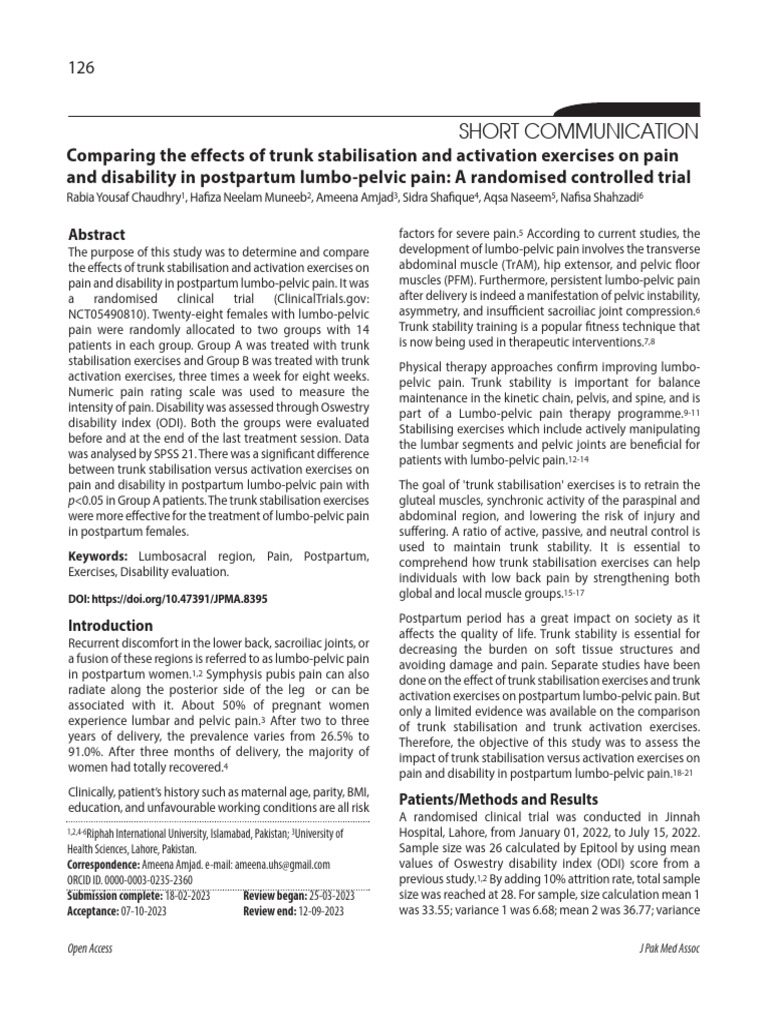 2024 - Comparing The Effects of Trunk Stabilisation and Activation ...