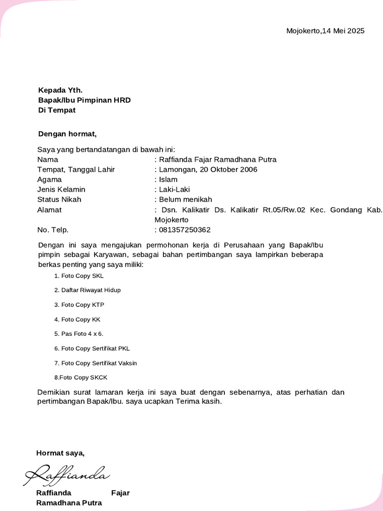 CV Dan Lamaran Kerja, Raffianda Fajar R.P - Compressed - Compressed | PDF