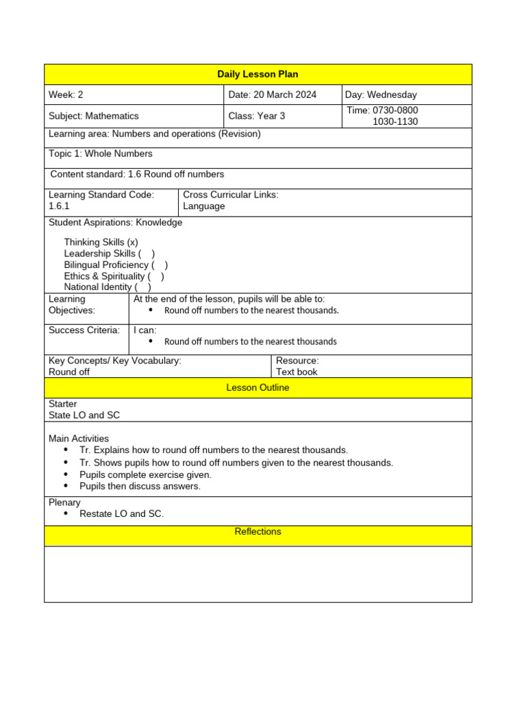 RPH Mathematics Year 1 | PDF