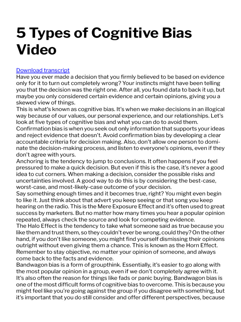 5 Types of Cognitive Bias Video | PDF | Behavioural Sciences | Cognition