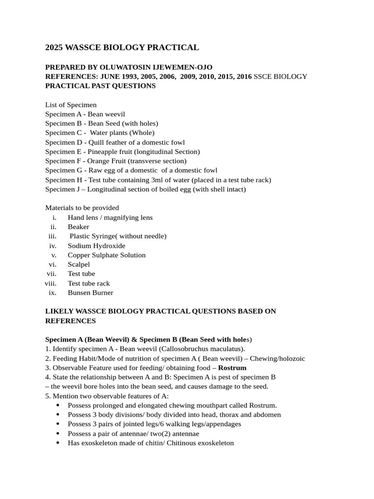 2025 Ssce Biology Practical Review | PDF | Fruit | Feather