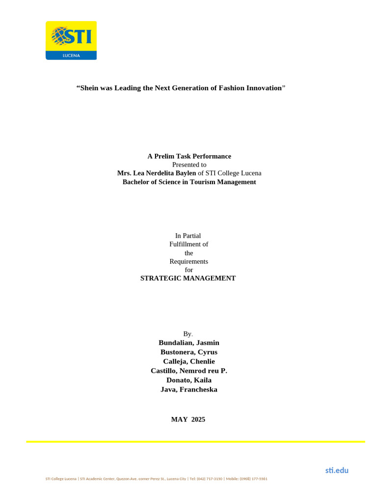 Task Performance Strategic Management Shein | PDF | Supply Chain ...