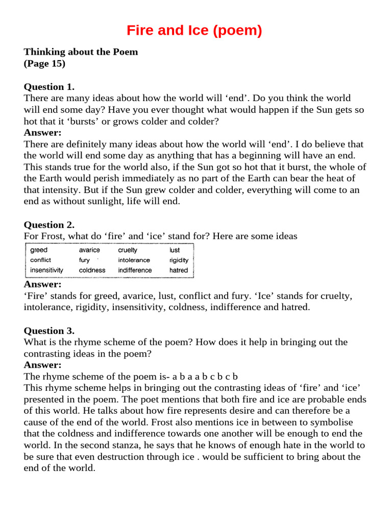 3.b.fire and Ice Text Book Notes | PDF