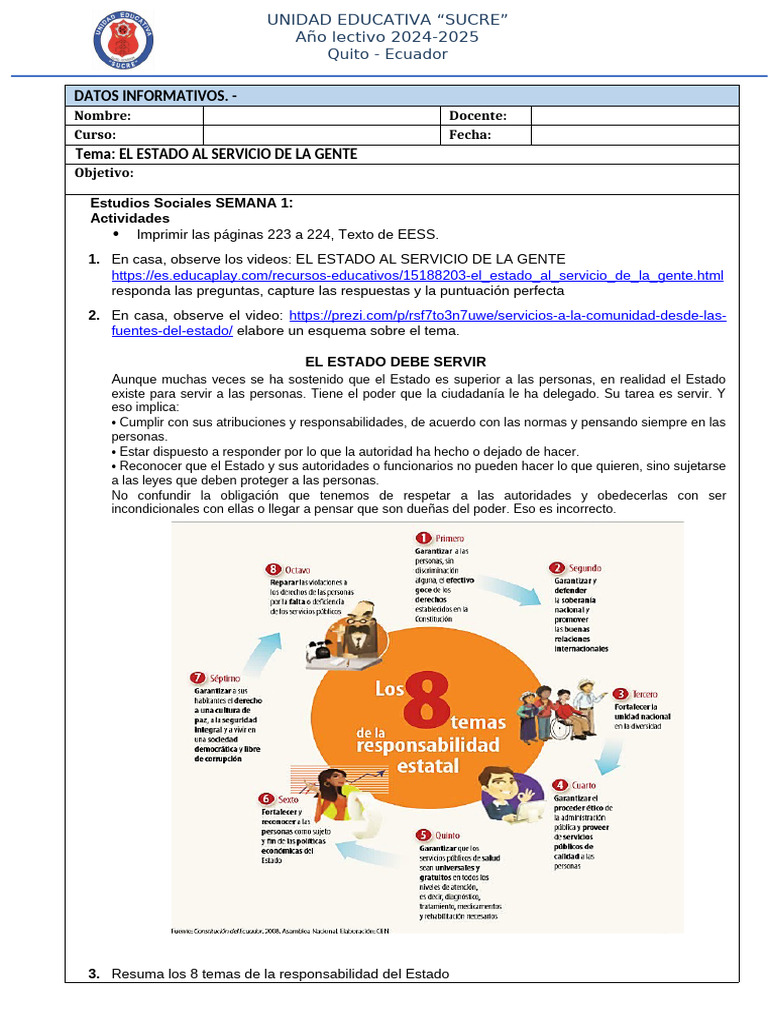 Eess. Ficha de Actividades, Proy. Interd., Semana 1, El Estado Al Servicio de La Gente | PDF