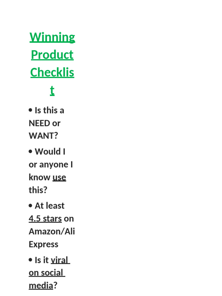 Winning Product Checklist | PDF