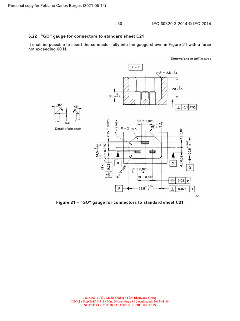 Standard Sheet C21 - Connector For 16 A - 250 V For Use in Class I ...