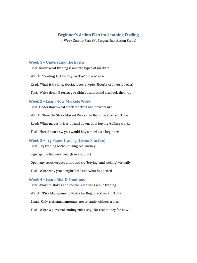Beginner Trading Action Plan | PDF
