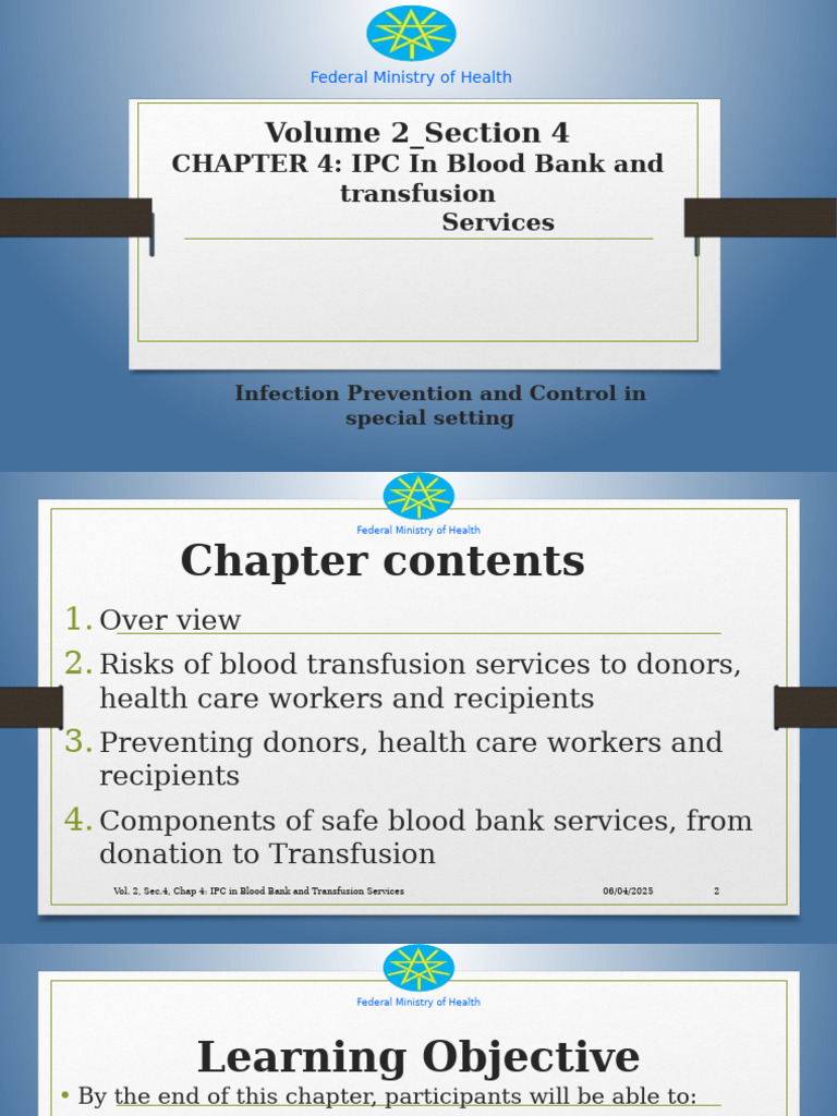 Vol 2 - Section 4 - Chapter 4 - IPC in Blood Bank and Transfusion and Services | PDF | Blood ...