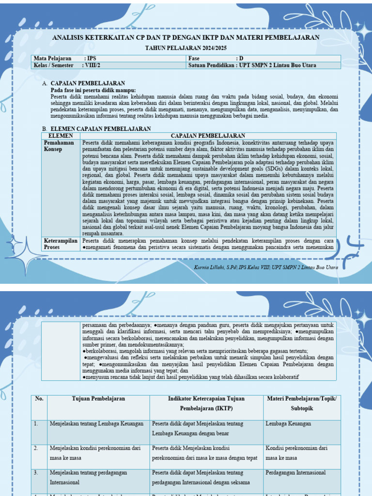 Analisis Keterkaitan CP Dan TP Dan Atp | PDF