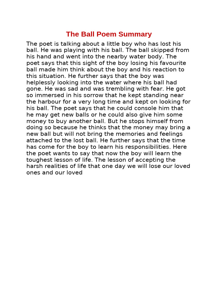 The Ball Poem: A Summary of Loss | PDF