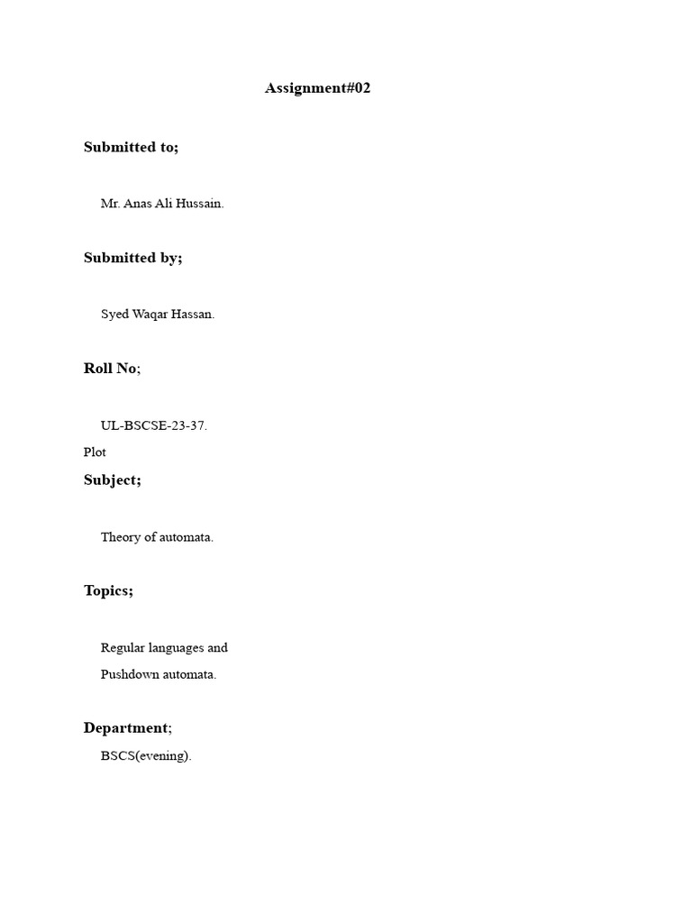 Assignment For Theory of Automata. | PDF | Automata Theory | Theoretical Computer Science