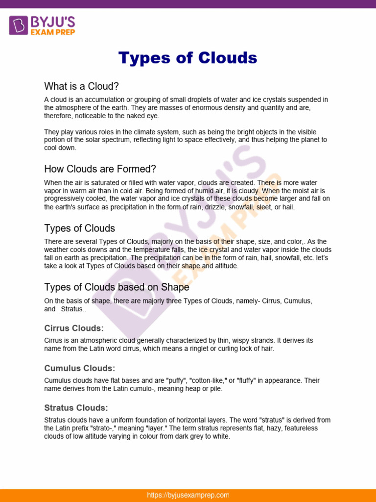 Types of Clouds Upsc Notes 12 | PDF | Cloud | Rain