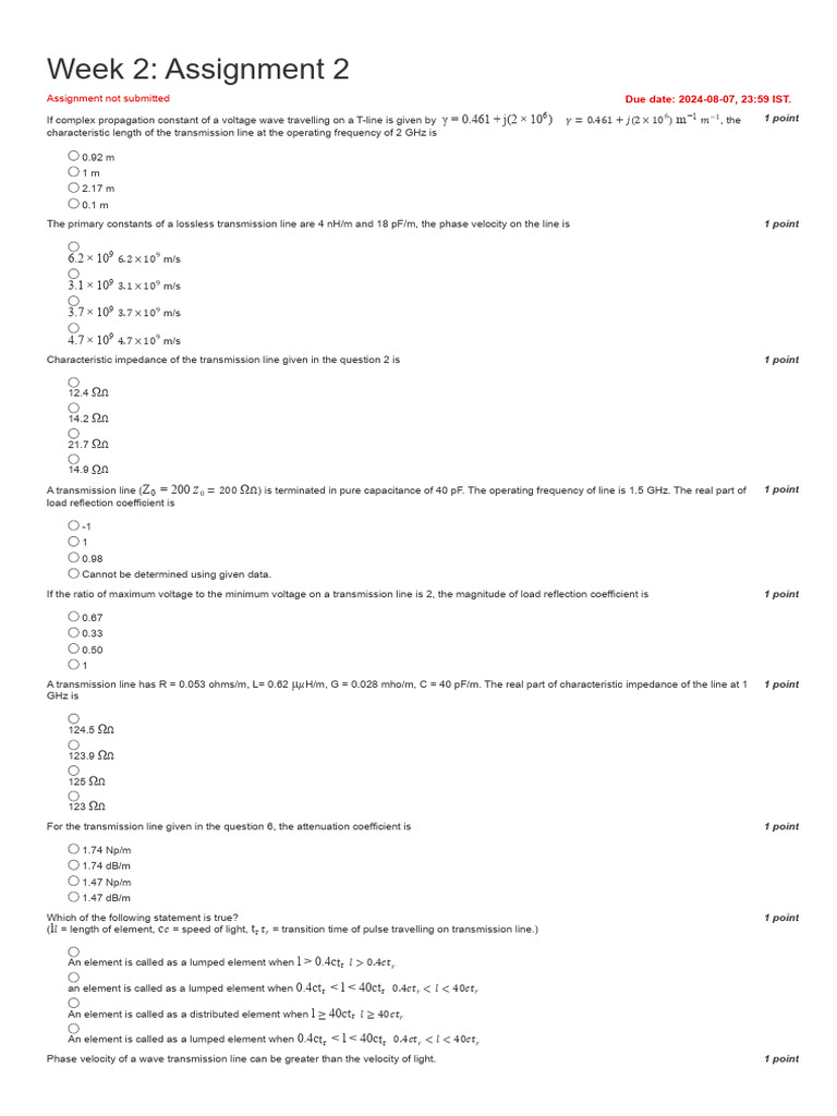 Applied Electromagnetics For Engineers - Week 2 Assignment | PDF | Transmission Line ...