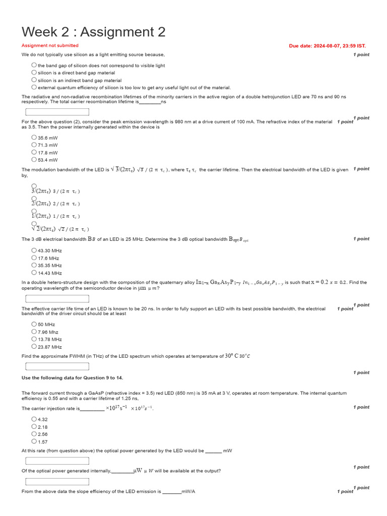 Fiber Optic Communication Technology - Week 2 Assignment | PDF | Light ...
