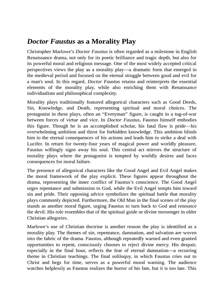 Doctor Faustus As A Morality Play | PDF | Satan | Religious Belief And ...
