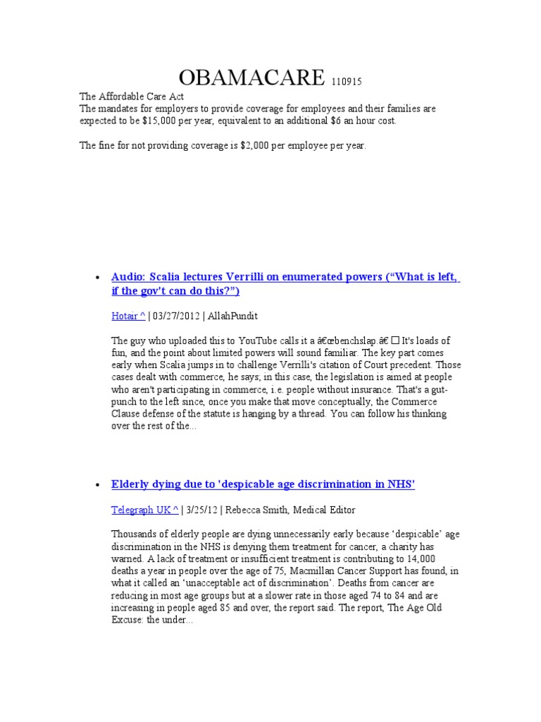 My Obamacare Links | PDF | Patient Protection And Affordable Care Act ...