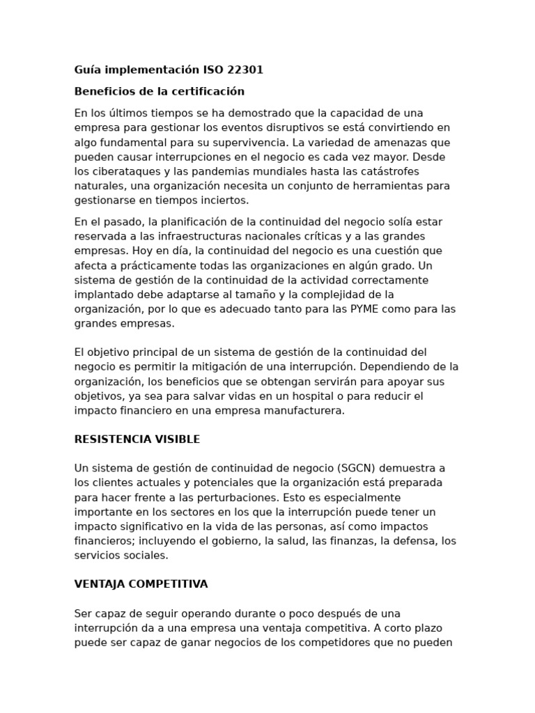Guía Implementación ISO 22301 Importante | PDF | Auditoría | Planificación