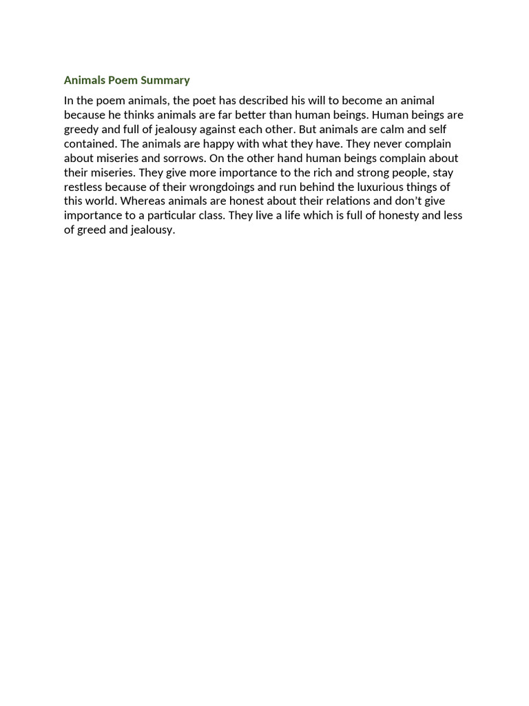 Summary of Whitman's "Animals" Poem | PDF