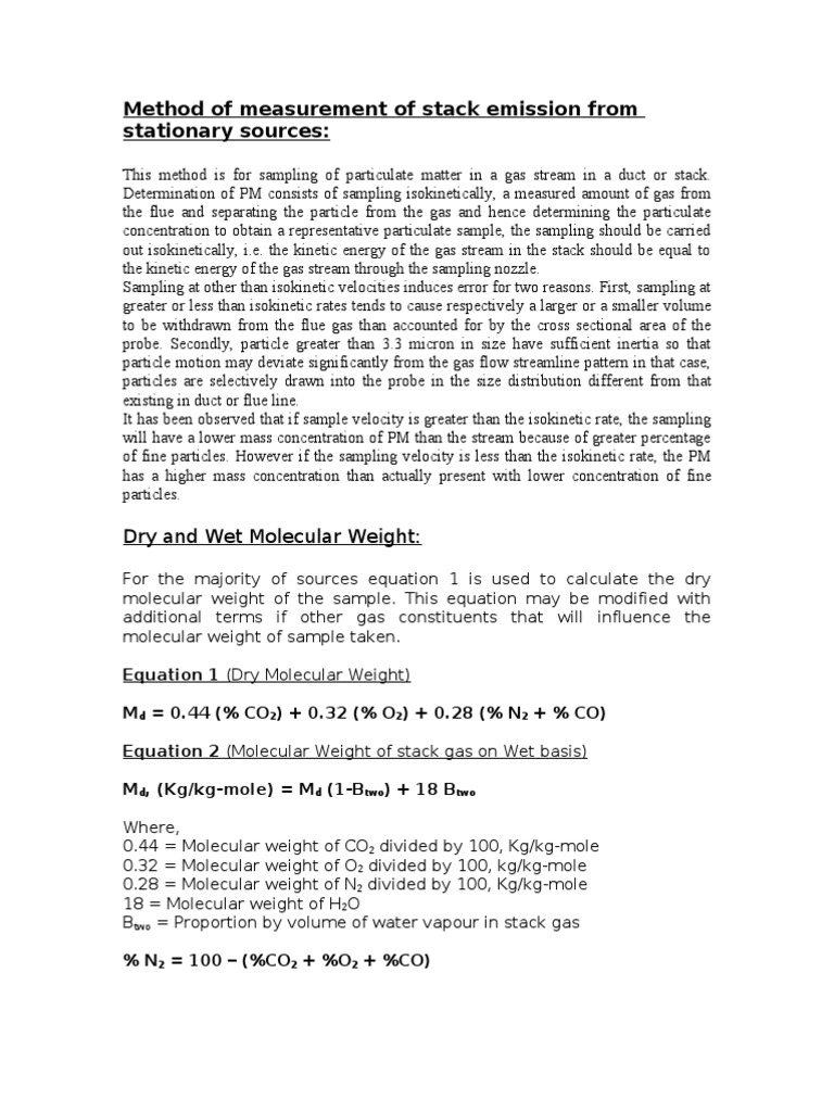 Methods of Measurement of Stack Emmission | PDF | Molecular Mass | Gases