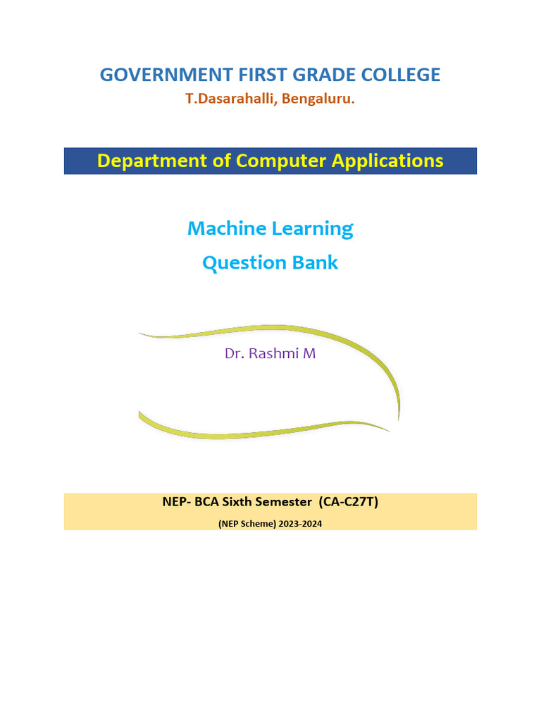 Machine Learning Question Bank for BCA | PDF | Cluster Analysis ...