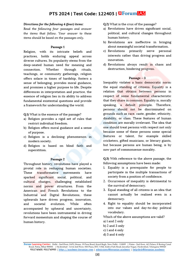PTS 2024 Test Code 122403 Overview | PDF | Climate Change | Protectionism