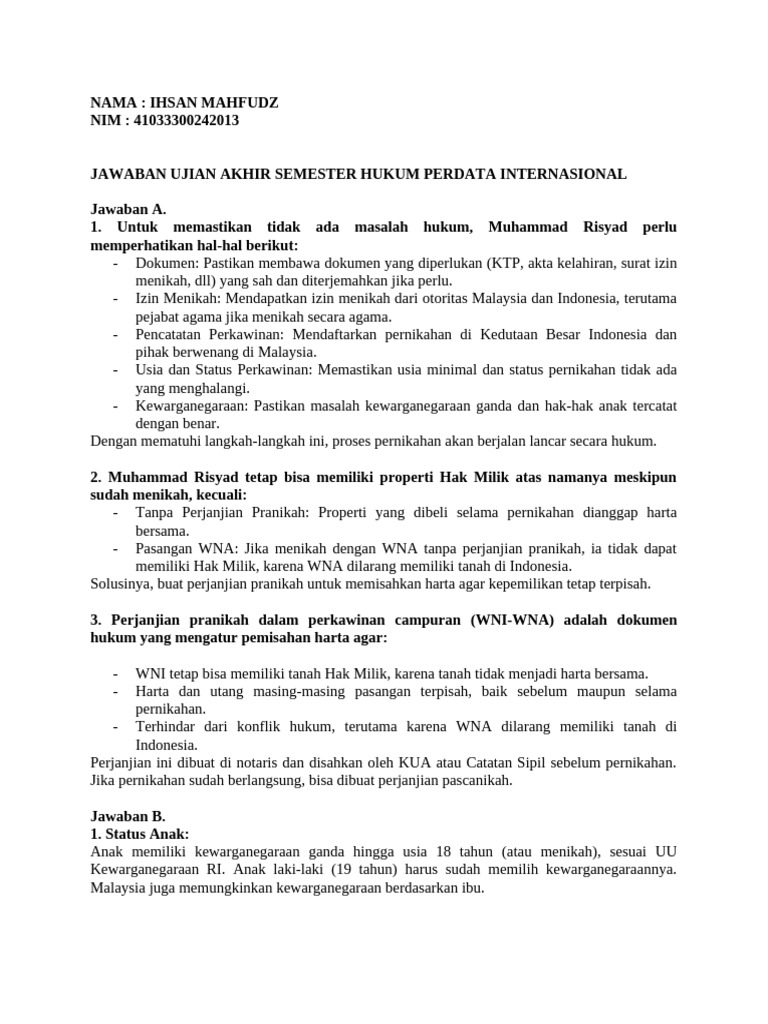 Uas Hukum Perdata Internasional Ihsan | PDF