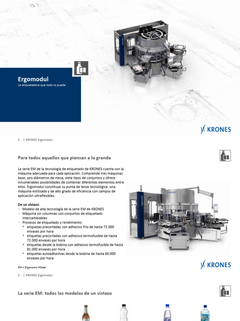 Máquinas para Colocar Etiquetas Ergomodul de Krones Ag | PDF | ruido | Pantalla táctil
